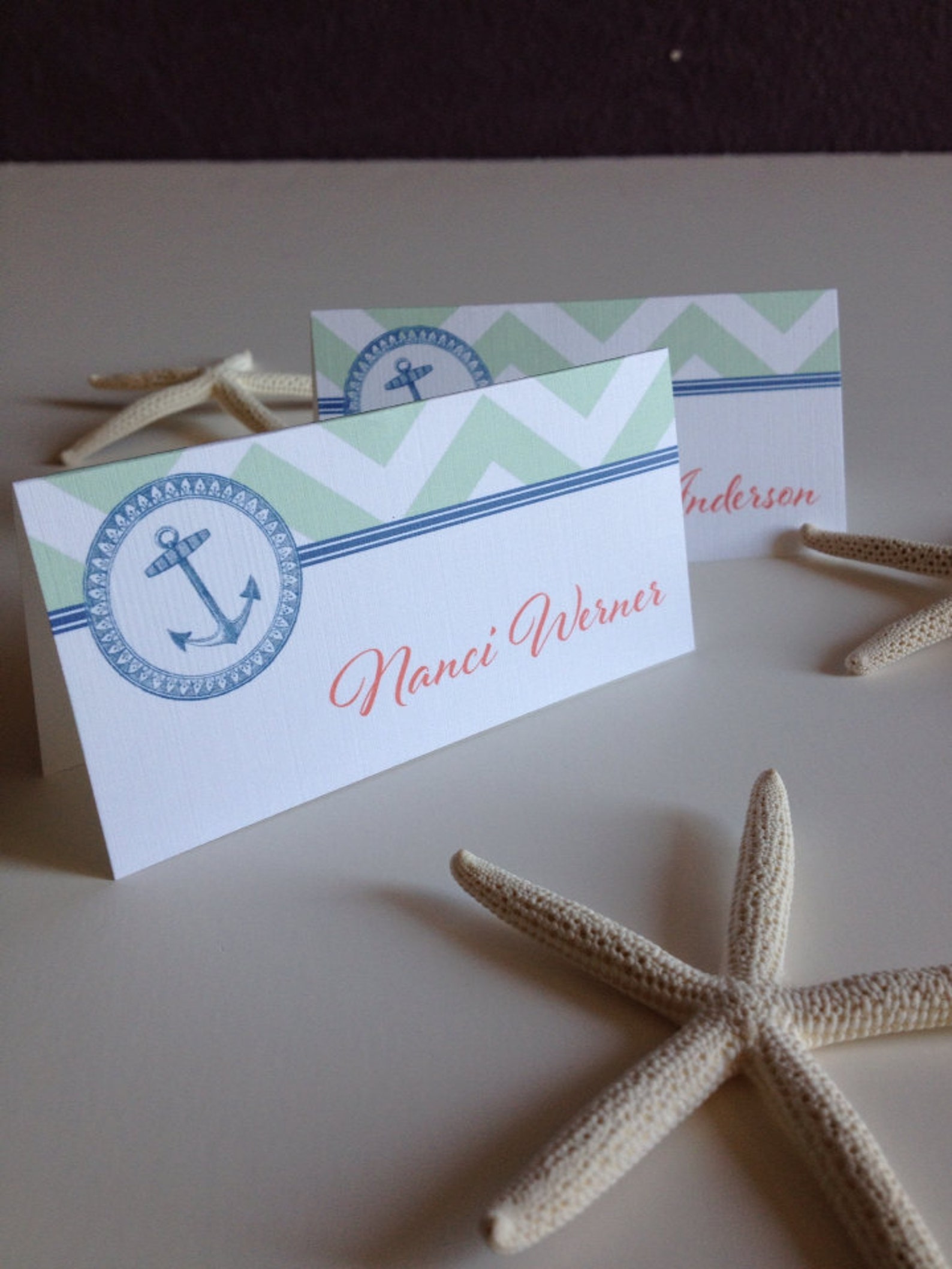 Nautical Chevron Place or Escort Cards With Anchor Wedding - Etsy