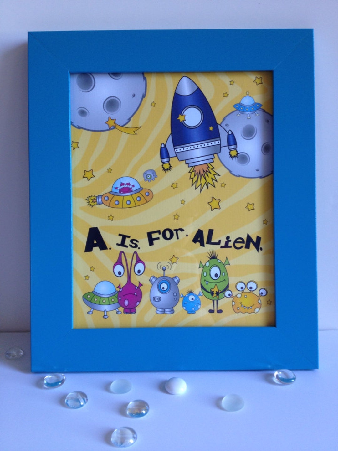 A is for Alien Children's Wall Art - Outer Space - Spaceship - Boys ...