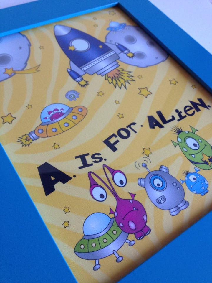A is for Alien Children's Wall Art - Outer Space - Spaceship - Boys ...