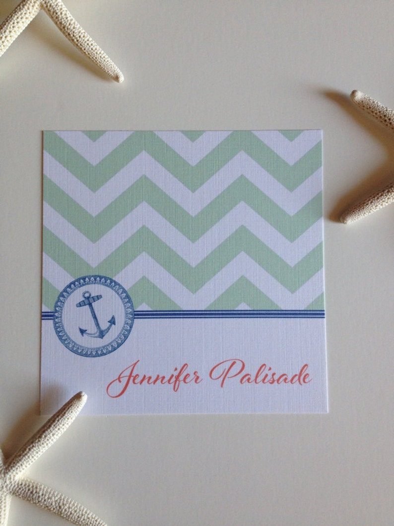 Nautical Chevron Place or Escort Cards With Anchor Wedding - Etsy