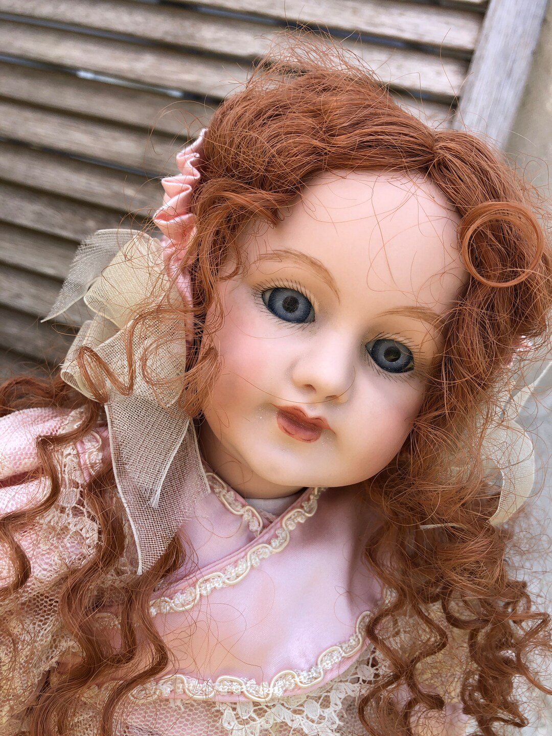Vintage Porcelain German Reproduction Doll "kara" Red Hair and Pink ...