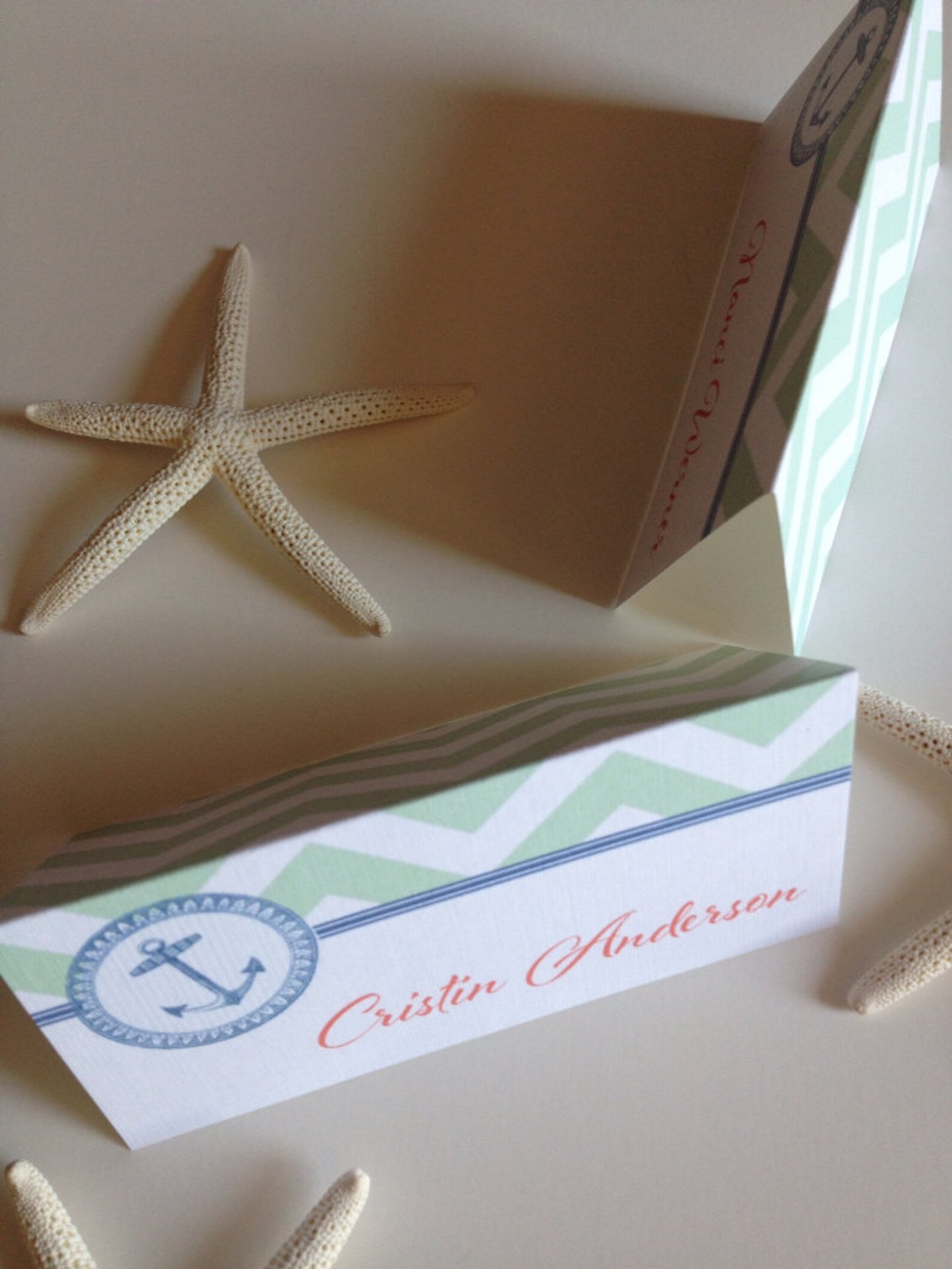 Nautical Chevron Place or Escort Cards With Anchor Wedding - Etsy