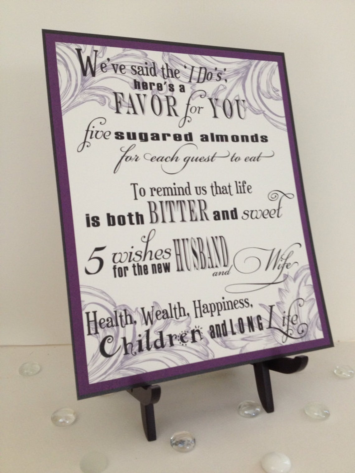 Wedding Sign Five Sugared Almonds Jordan Almond Favor Sign in Purple ...