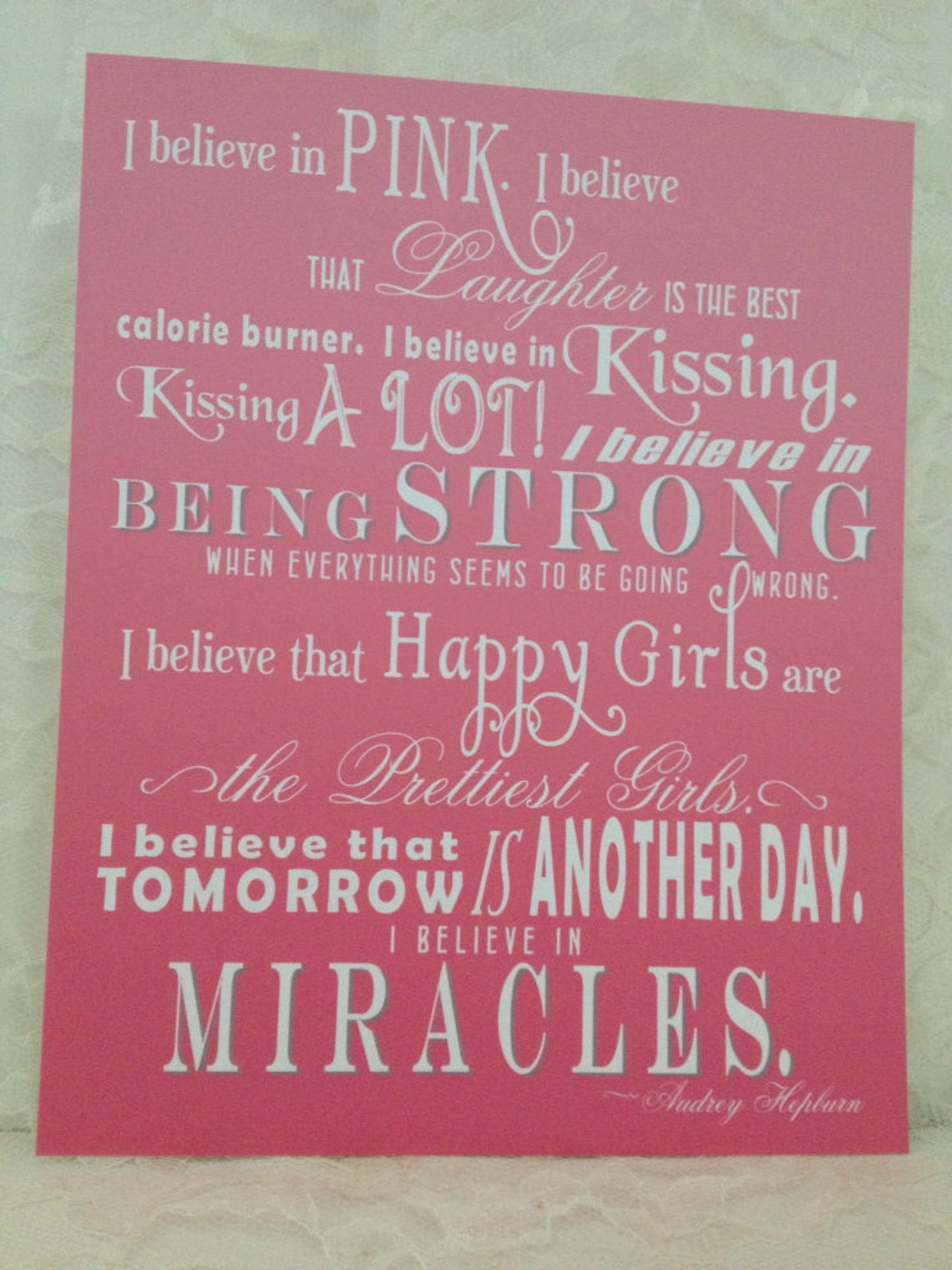 I Believe Sign Poster Audrey Hepburn Inspirational - Etsy