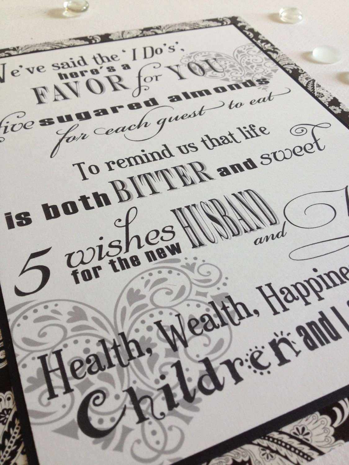 Jordan Almond Favor Sign in Black and White Wedding Sign Five Sugared ...