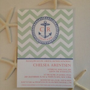 Mint Chevron Navy Anchor Monogram Invite for Nautical Bridal Shower ...