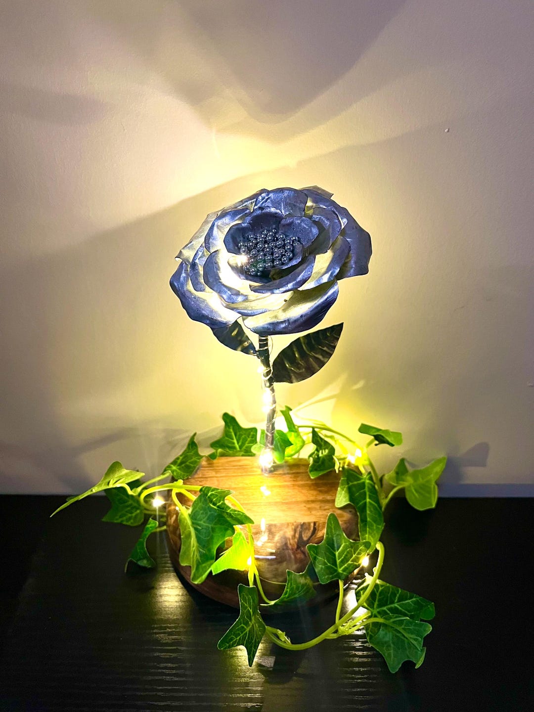 Hand Forged Metal Rose With Wooden Base - Etsy