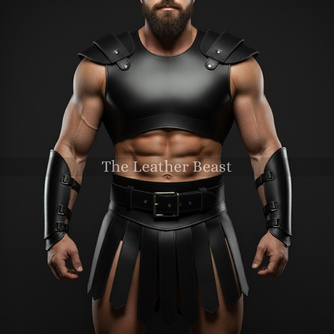 Handmade Real Leather Gladiator Set - Roman Warrior Kilt, Armor ...