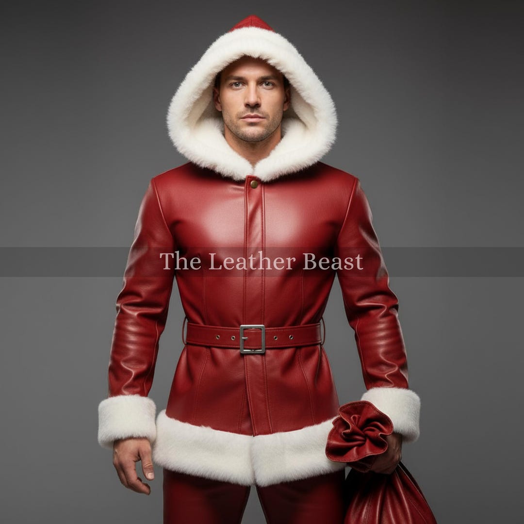Handmade Leather Santa Suit, Faux Shearling Trim, Christmas Costume - Etsy