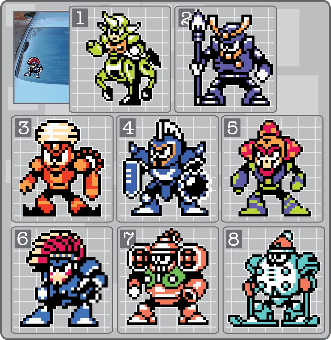 Mega Man 6 BOSSES Vinyl Decals Napalm Man, Wave Man, Gyro Man and More ...