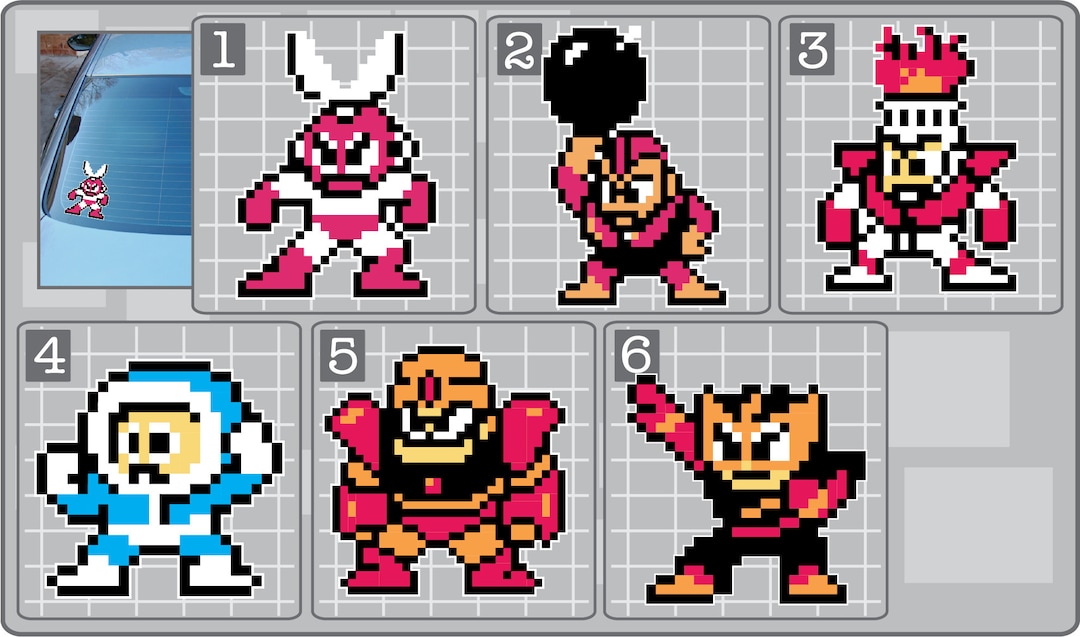 Mega Man 1 BOSSES Vinyl Decals Cut Man, Guts Man, Bomb Man and More ...