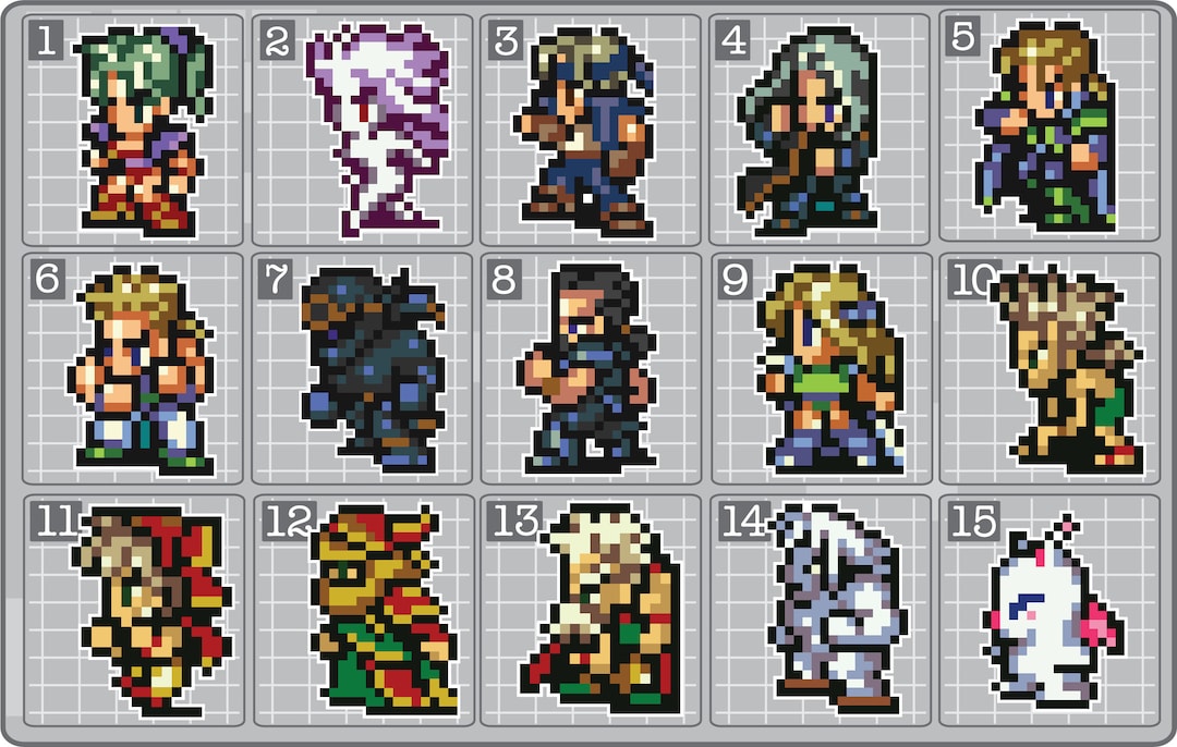 Final Fantasy VI 8 Bit Side View Character Sprites Vinyl Decals Classic ...