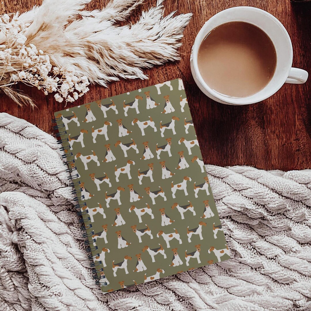 Adorable Wire Fox Terrier Pattern in Olive Green Spiral Notebook ...