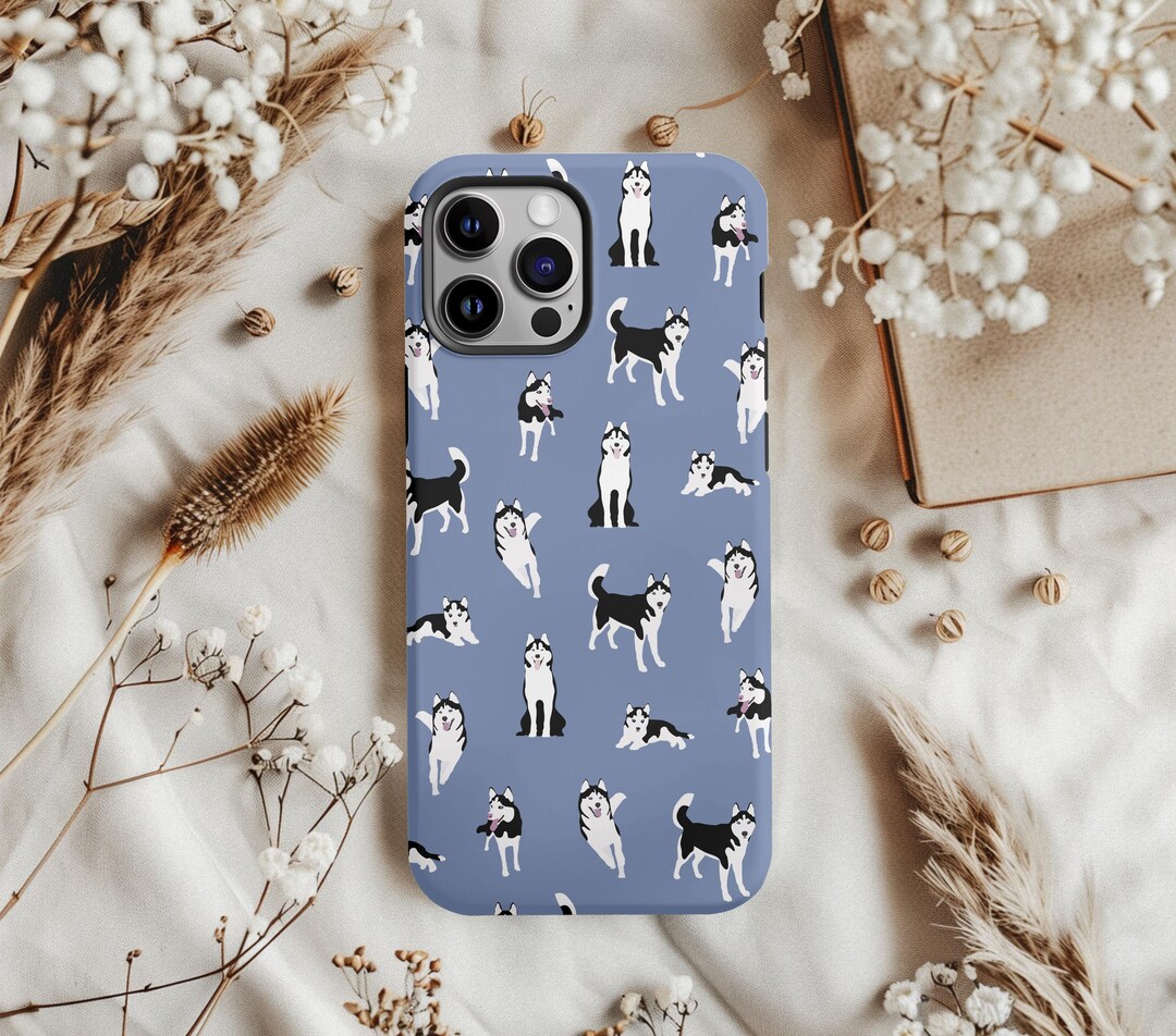 Blue Denim Husky Dog Pattern on Classic Check Magnetic Phone Case ...