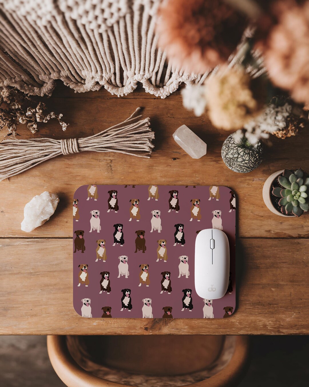 Deep Mauve Pit Bull Mouse Pad, Animal Lover Desk Accessories, Dog ...
