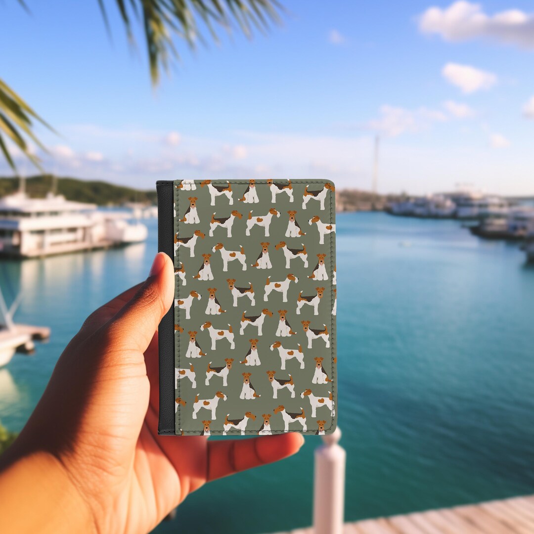 Wire Fox Terrier Pattern Passport Cover in Sage Green | Dog Print ...