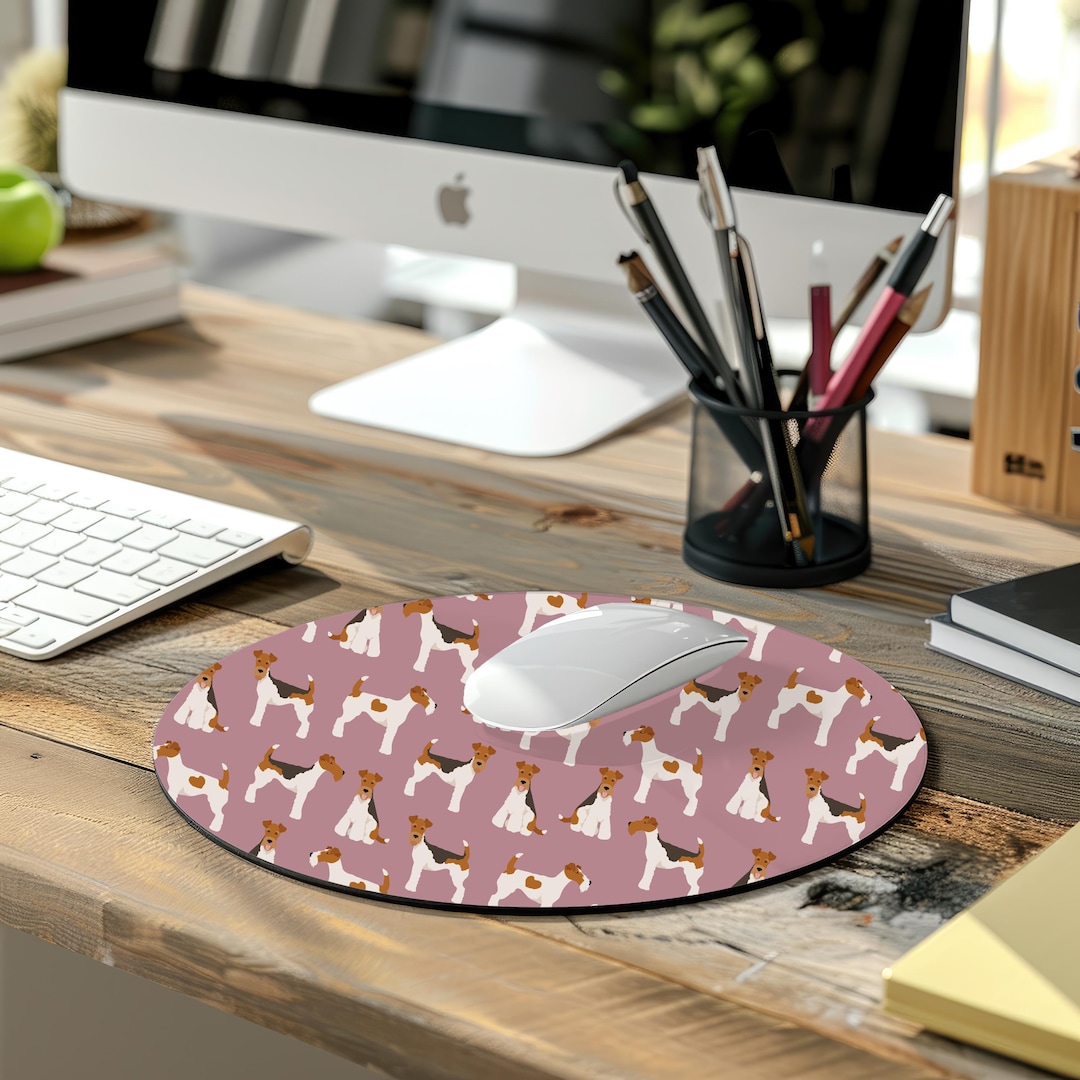 Wire Fox Terrier Pattern in Mauve Mouse Pad, Dog Lover Gift, Cute Round ...