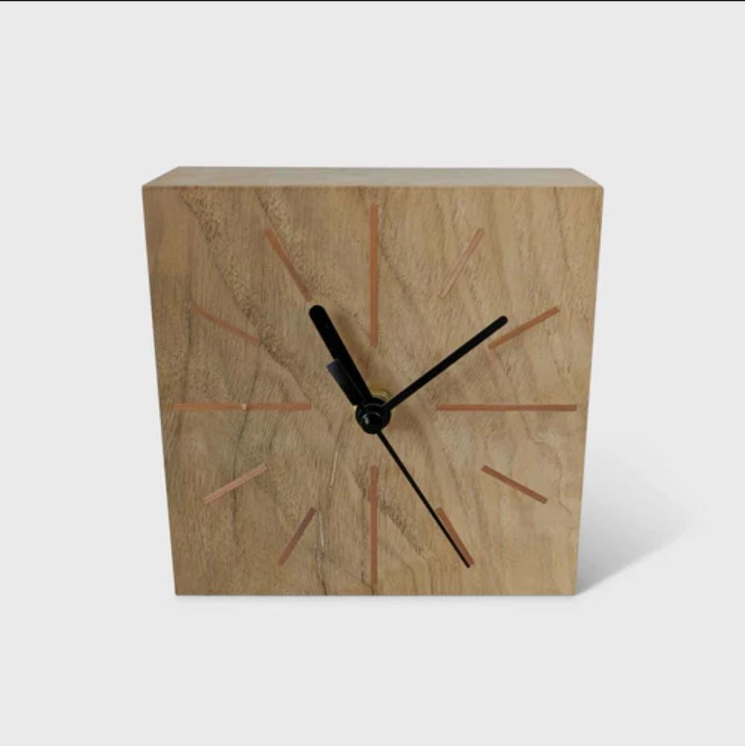 Square Desk Clock in Solid Oak and Copper Straw Marquetry - Etsy Australia