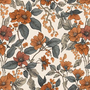 Vintage Orange Floral Pattern: Sepia Botanical Digital Paper (digital ...