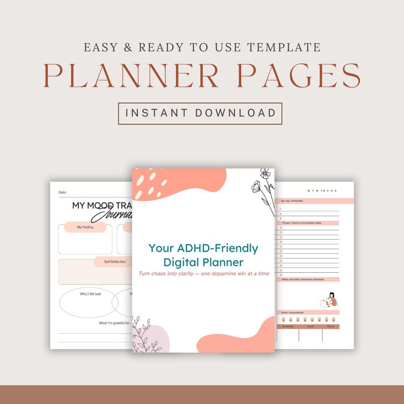 Editable ADHD Digital Planner Bundle | Hyperlinked PDF for Focus ...