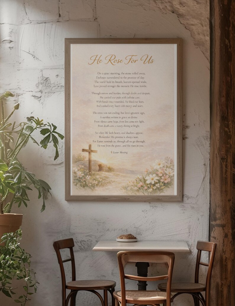 He is Risen Easter Poem Printable Easter Wall Art Religious Easter ...