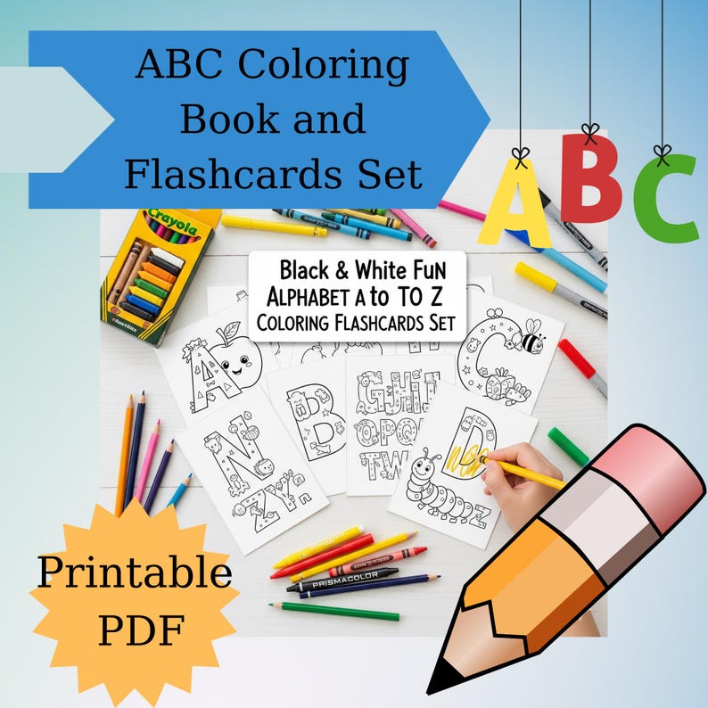 Alphabet Coloring Flashcards A-Z | Printable ABC Learning (PDF Download ...