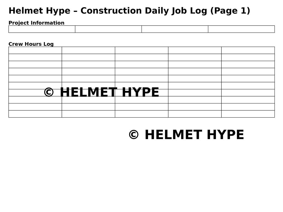 Construction Daily Job Log Printable and Fillable PDF, 2 Page Foreman ...