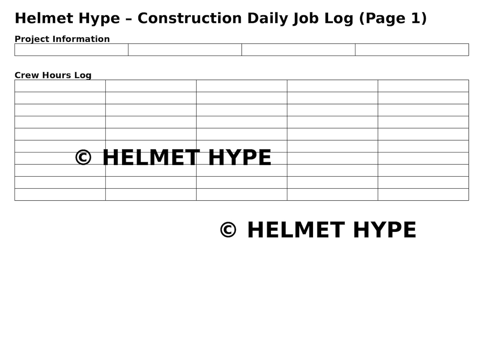 Construction Daily Job Log Printable and Fillable PDF, 2 Page Foreman ...