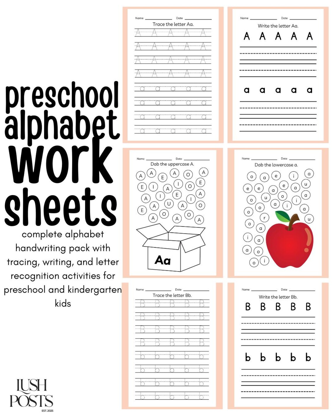 100+ Preschool Alphabet Worksheets With Letter Tracing Writing and ...