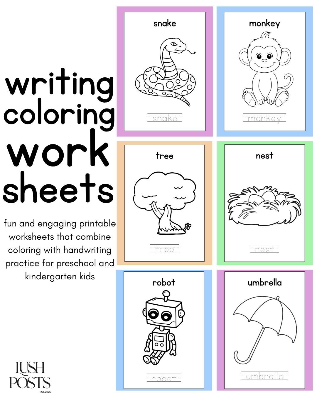 50 Printable Coloring and Writing Worksheets for Preschool and ...