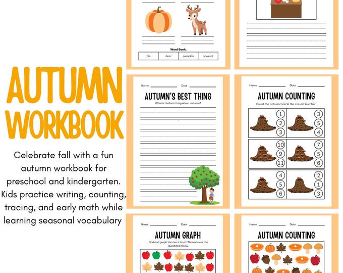 Printing Workbook - Autumn Words, Preschool Writing, Fall Activities ...