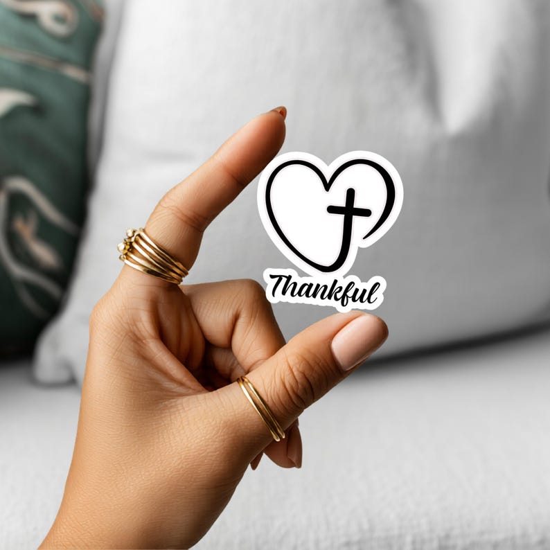 Thankful Christian Sticker, Faith Based, Cross and Heart, Gratitude ...
