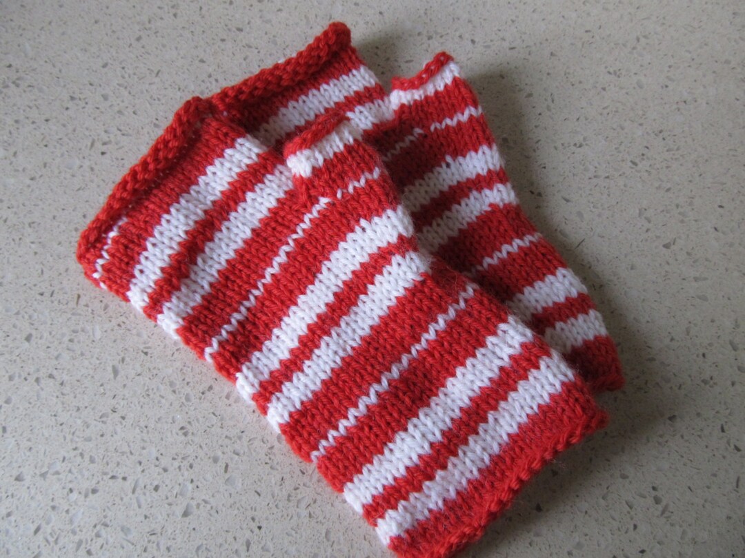 Red Orange & White Wool Striped Fingerless Gloves - Etsy