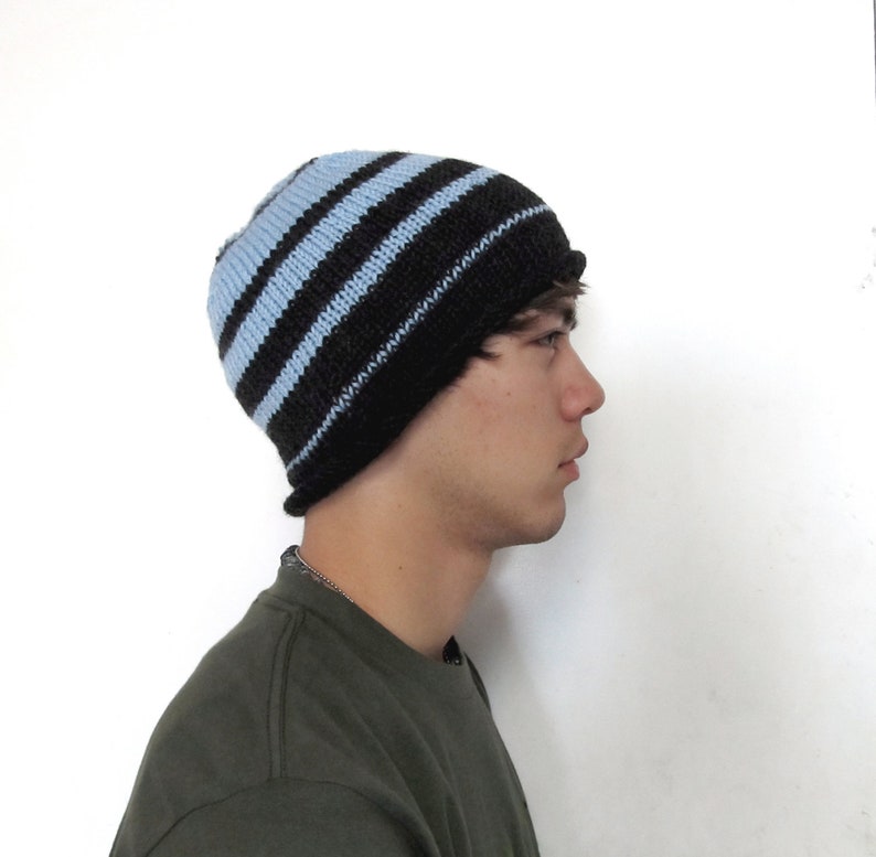Charcoal Gray & Light Blue Knitted Wool Machine Washable Beanie - Etsy