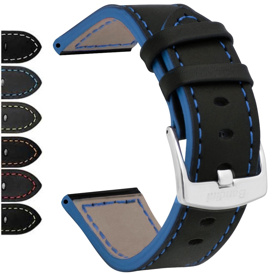Bandini Mens Thick Leather Racing Watch Band With Side Color, Padded ...