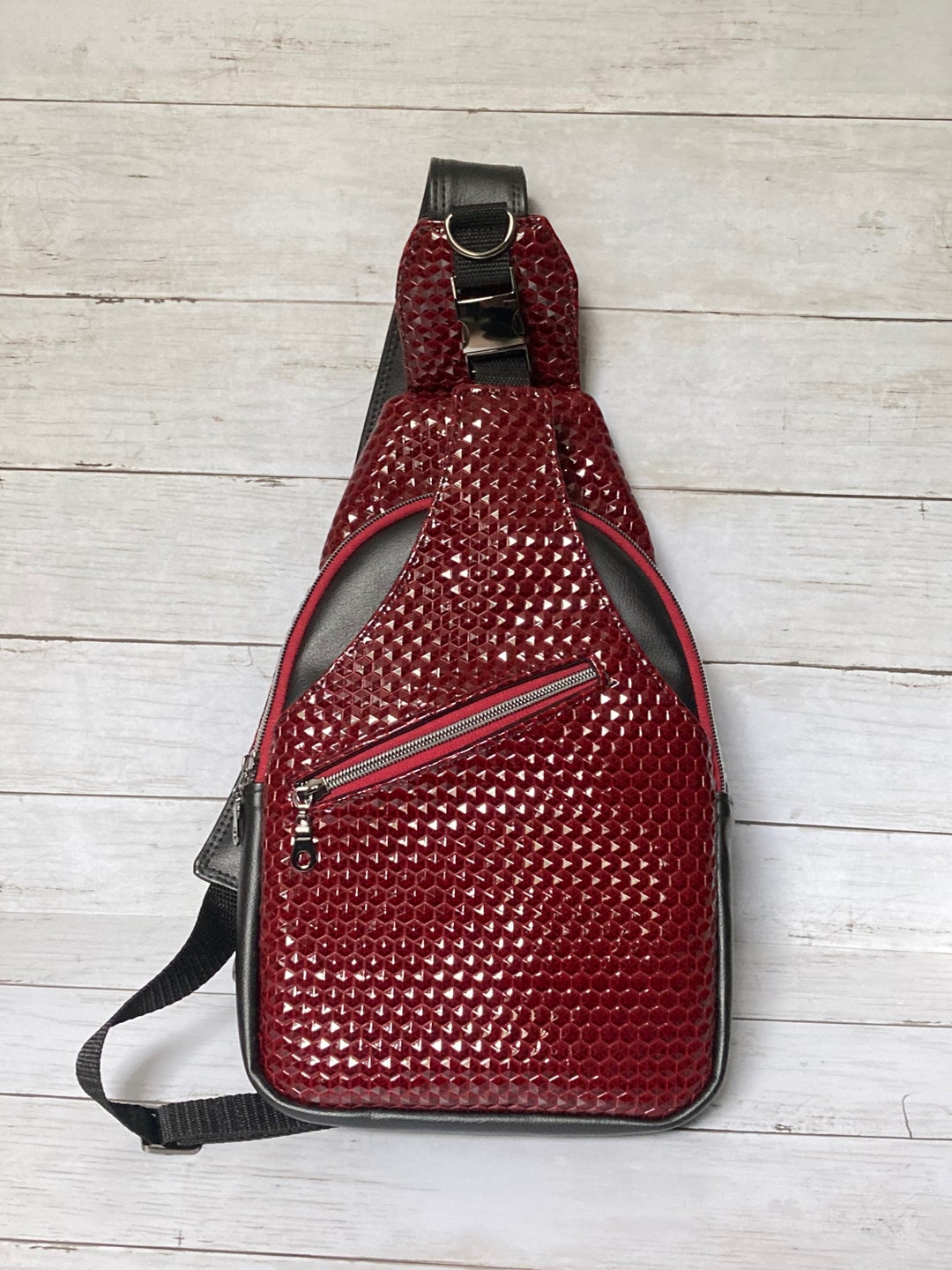Dark Red Hexagon Textured Wayfarer Sling Backpack - Etsy