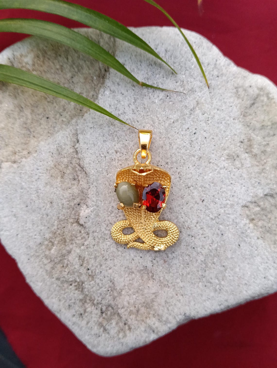 Cobra Snake Pendant OF Garnet & Cat's Eye Stone - Etsy