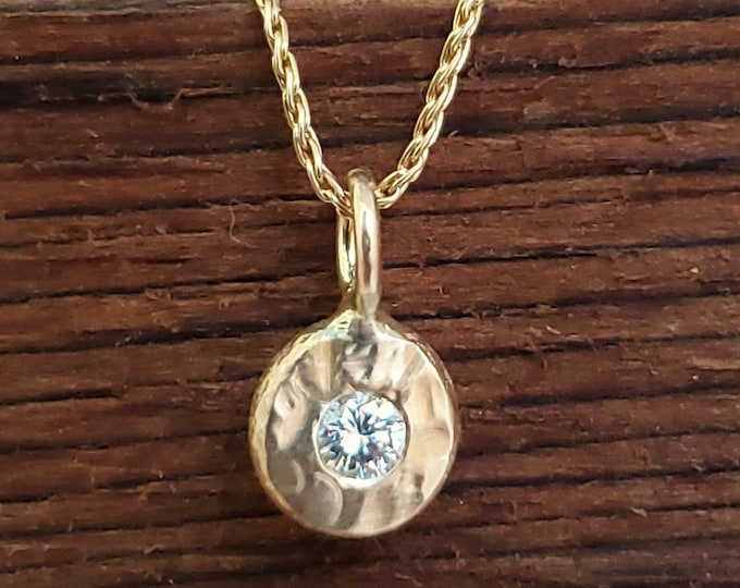 14k Gold Diamond Coin Pebble Necklace, Handmade Solid Gold Pendant ...