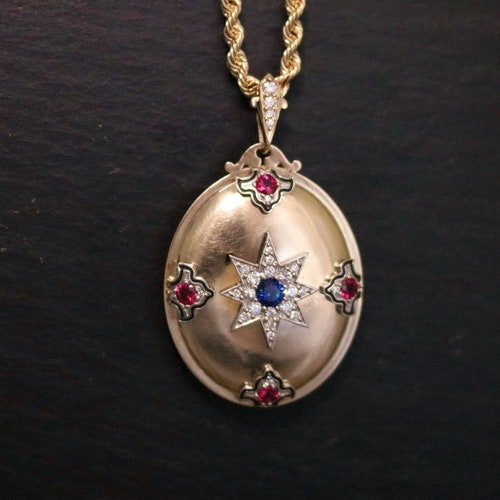 Gold Locket With Diamond Ruby Sapphire Locket 30mm X 25mm - Etsy