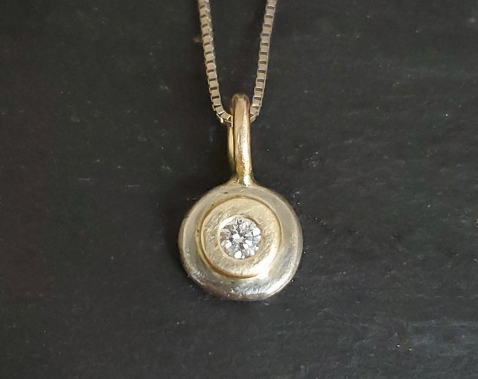 14k Gold Diamond Coin Pebble Necklace, Handmade Solid Gold Pendant ...