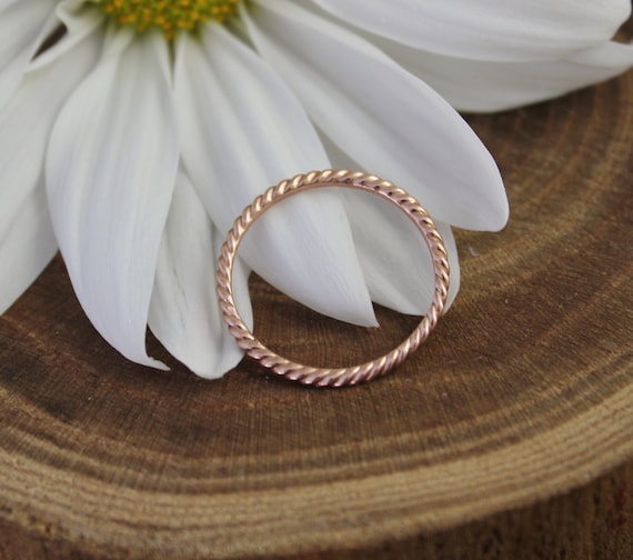 14k Rose Gold Rope Ring Gold Stacking Ring Stackable Rope | Etsy