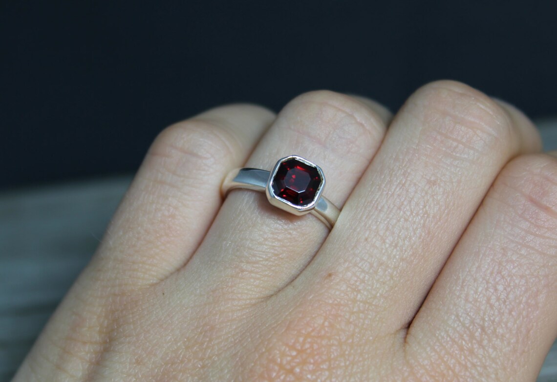Sterling Silver Asscher Cut Garnet Ring Alternative Ring 2ct 7mm Garnet ...
