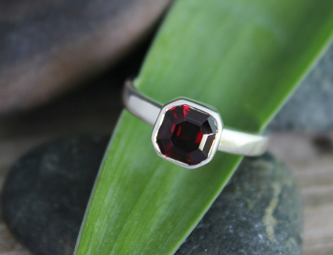 Sterling Silver Asscher Cut Garnet Ring Alternative Ring 2ct 7mm Garnet ...