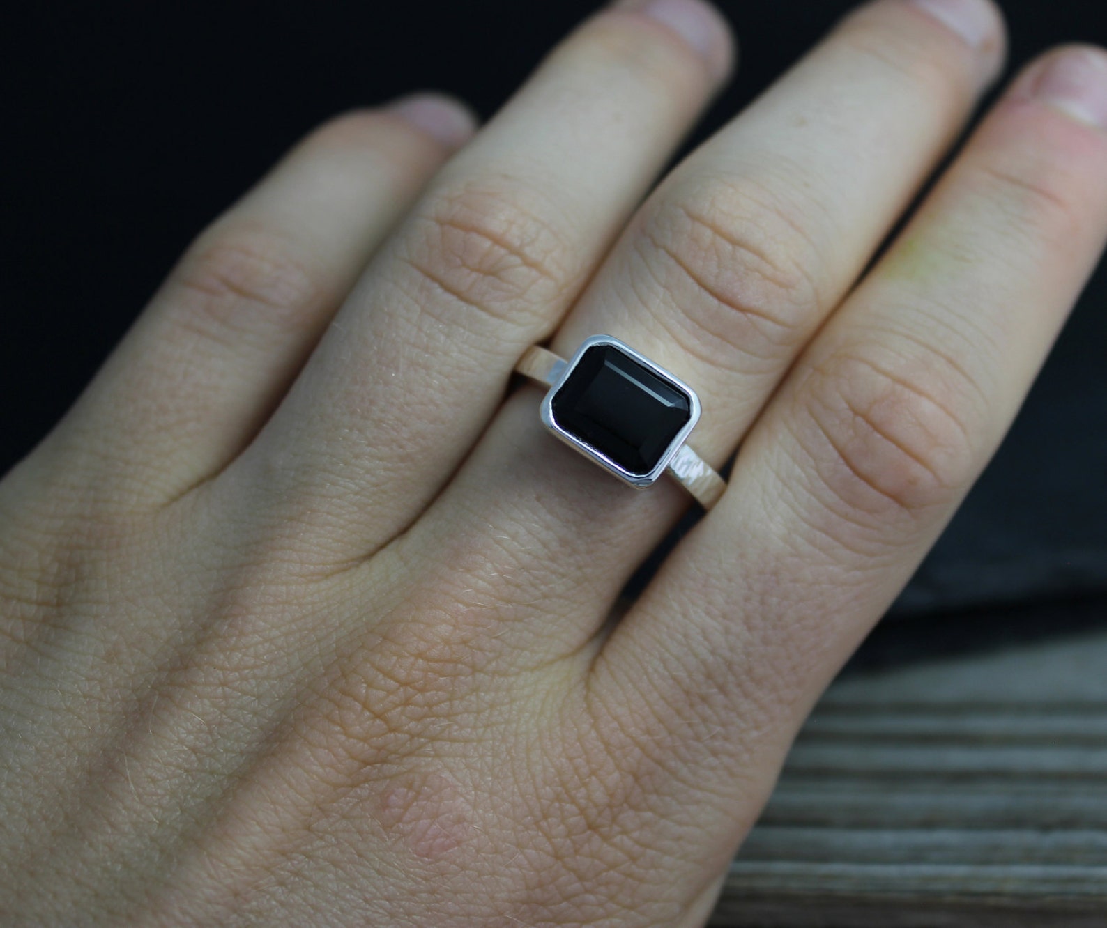 Sideways Emerald Cut Black Onyx Ring 8mm X 10mm Rectangle - Etsy