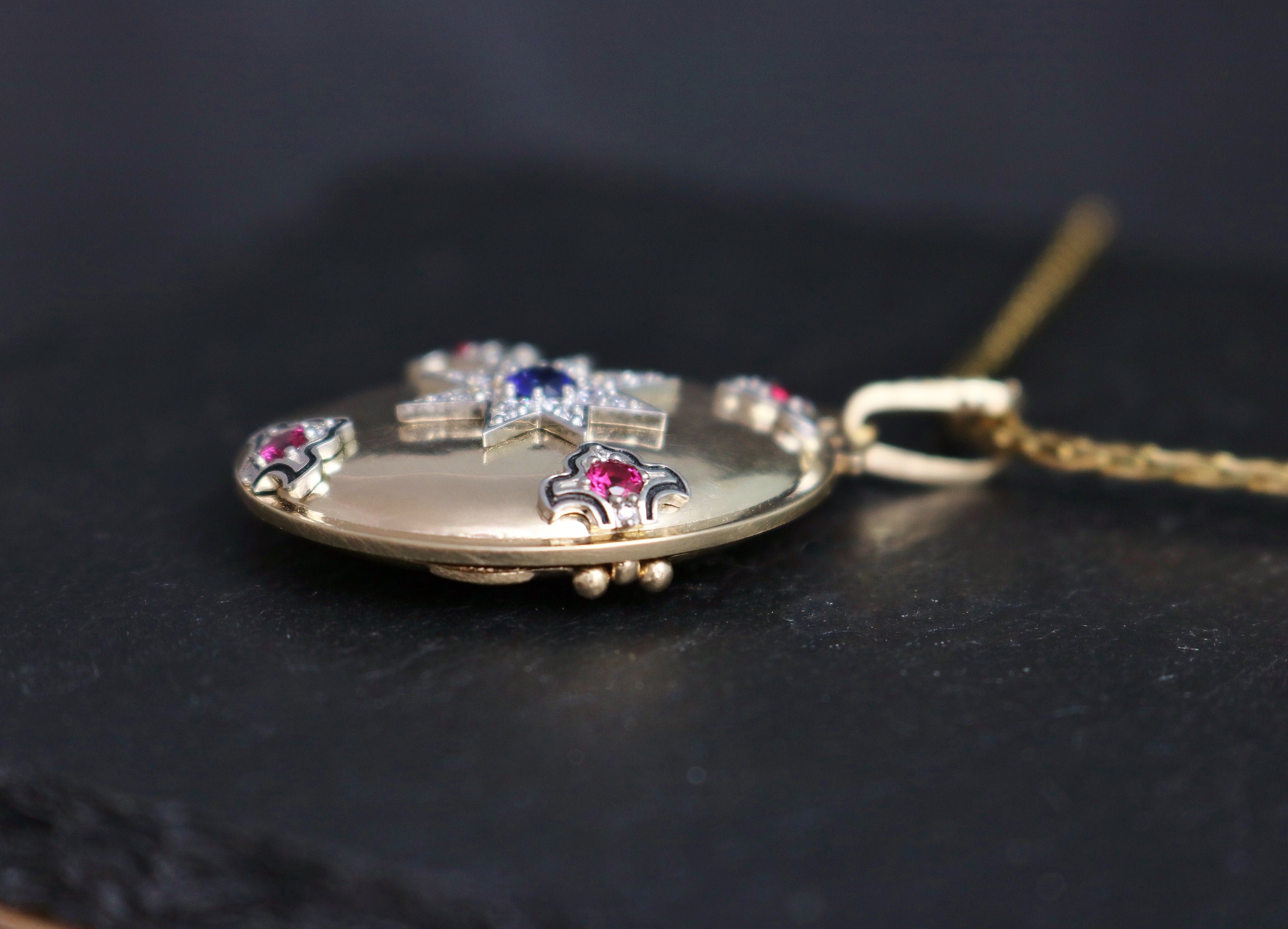 Gold Locket With Diamond Ruby Sapphire Locket 30mm X 25mm - Etsy