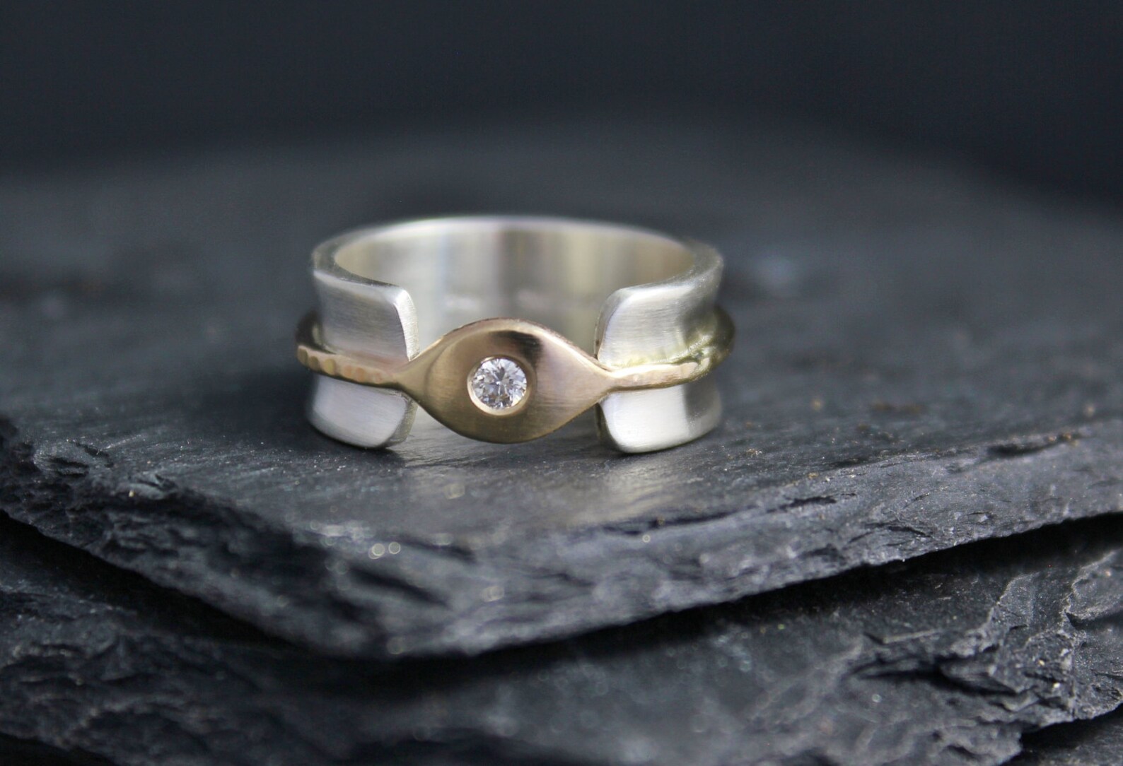 Mixed Metals Diamond Ring 14k Gold and Sterling Silver Ring - Etsy