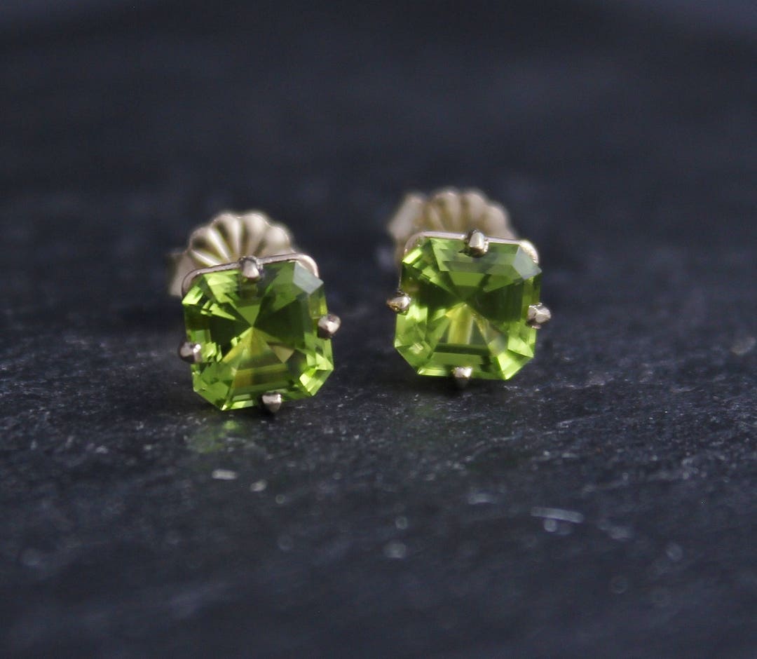 Asscher Cut Peridot 14k Yellow Gold, 6mm Peridot Studs, August ...