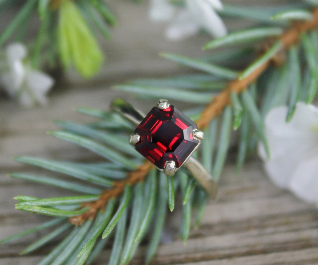 14k White Gold Asscher Cut Garnet Ring Alternative Engagement - Etsy