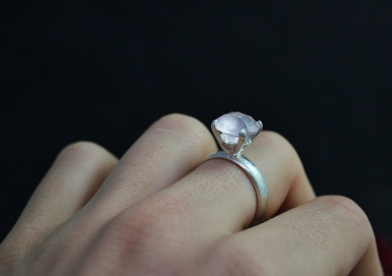 Rose Quartz Solitaire Ring in Sterling Silver, Heart Shape Prong, Claw ...