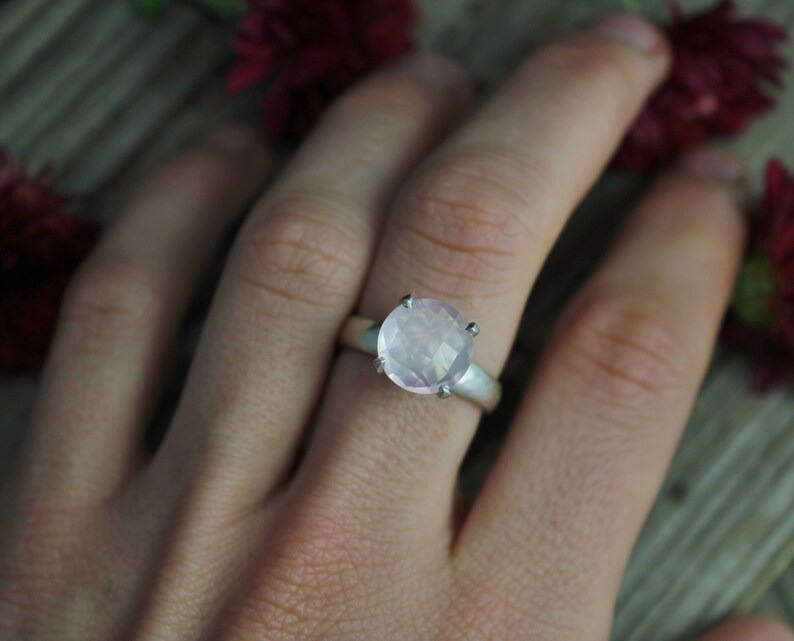 Rose Quartz Solitaire Ring in Sterling Silver, Heart Shape Prong, Claw ...